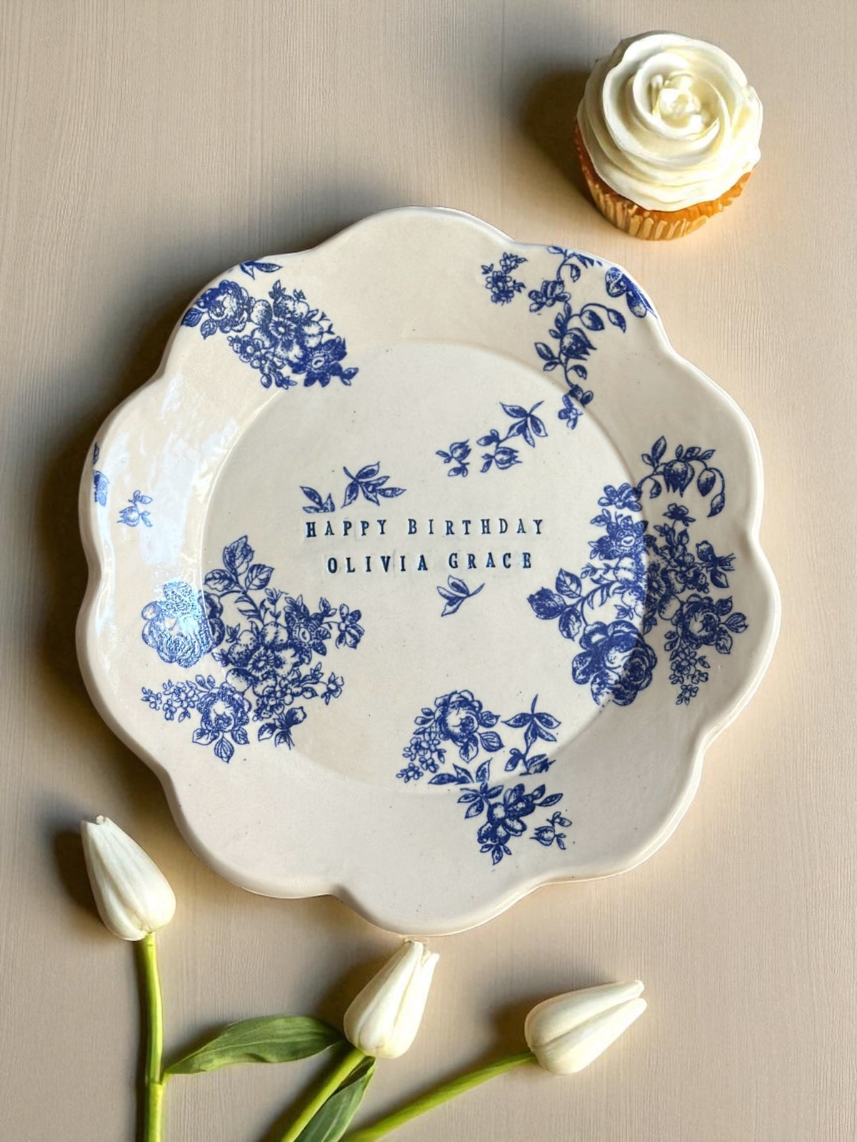Blue Bloom Personalized Celebration Plate – Cinder Ceramics LLC