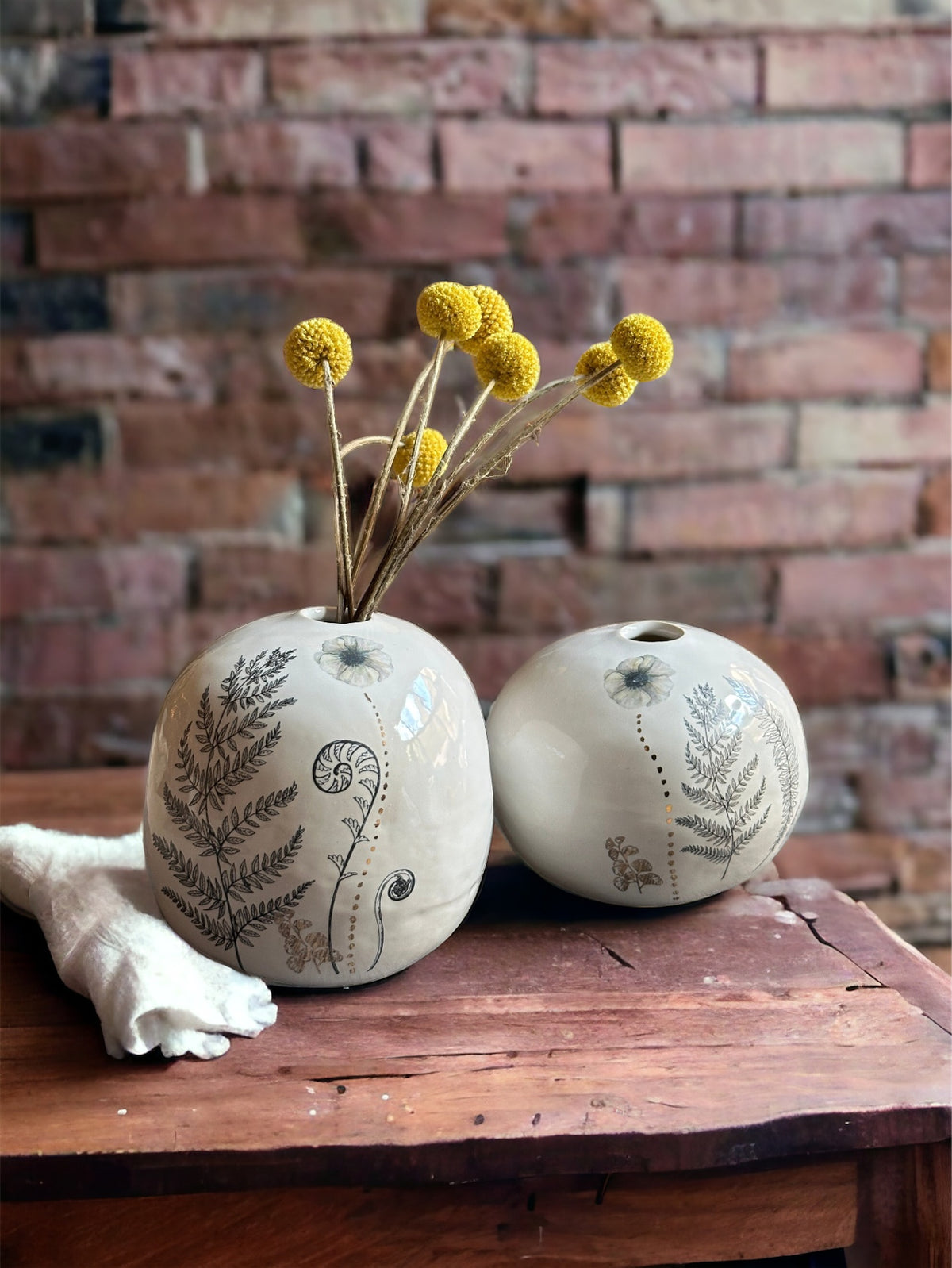 Golden Fern & Poppy Blossom Vase – Cinder Ceramics LLC