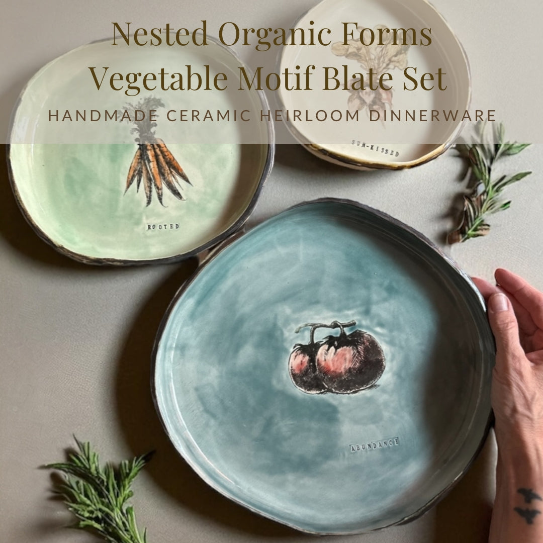 Nested Organic Form Vegetable Motif Ceramic Plates – Cinder Ceramics LLC